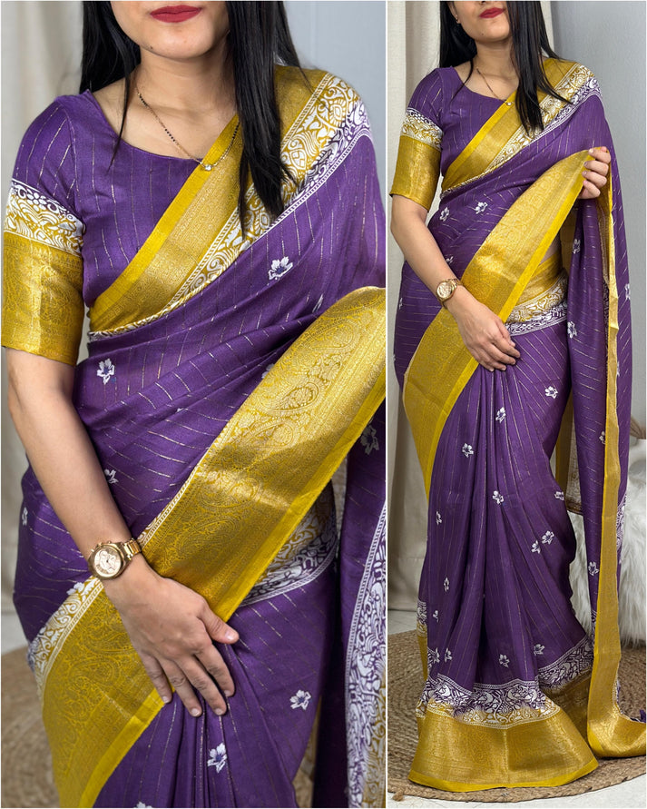 Pure Cotton Silk Saree with All-Over Zari Lining & Jacquard Border ...